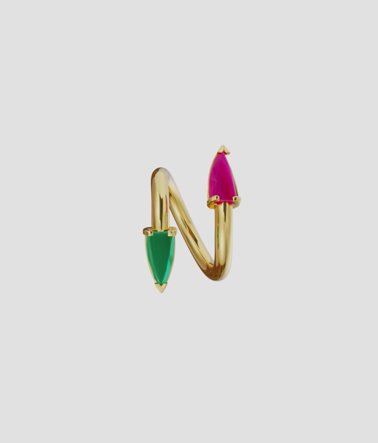 "Half Cut" Small Gold-Plated Tubular Ring with Multicolor Gemstones ...